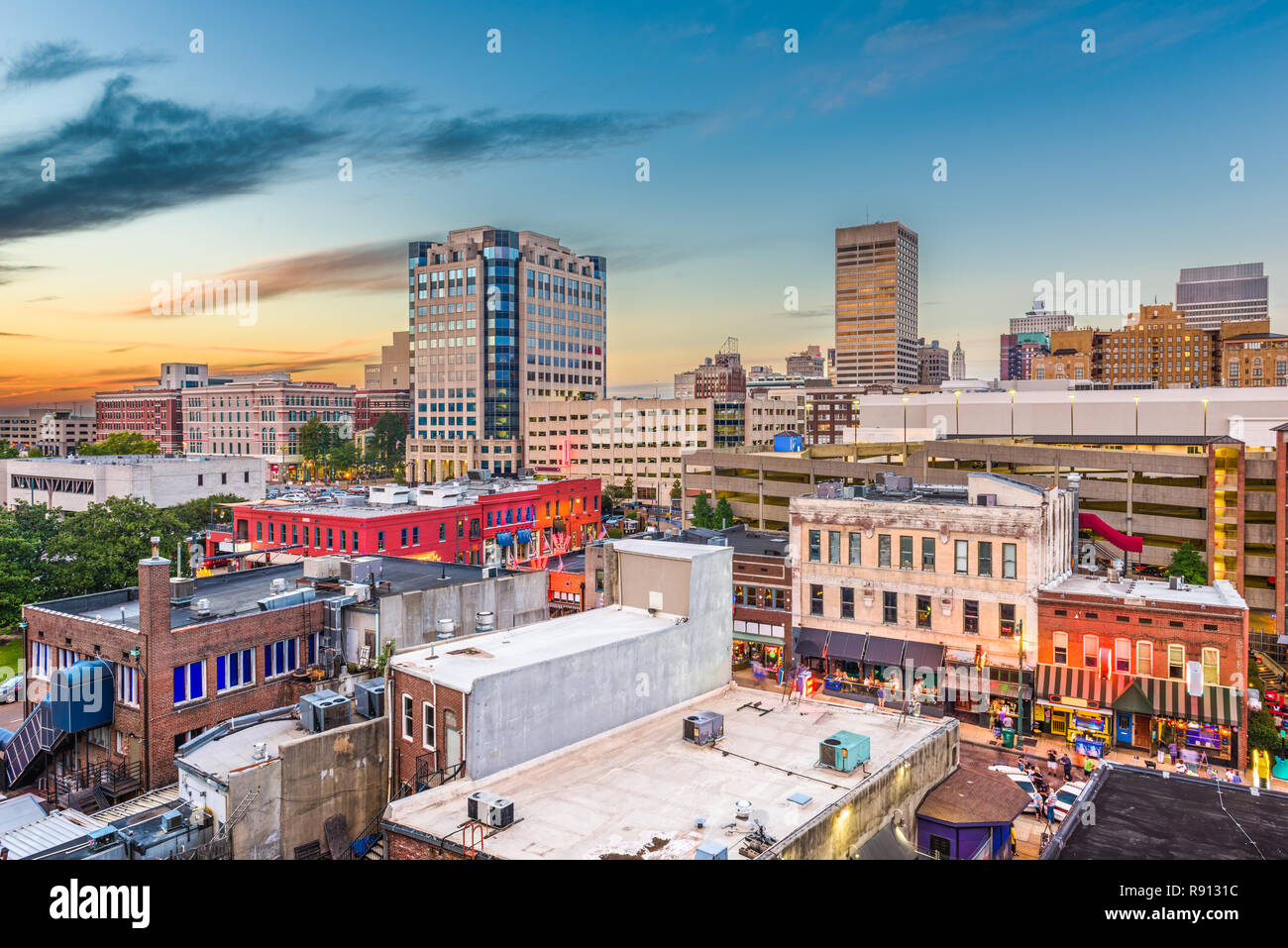 Memphis, Tennessee, USA downtown city skyline over Beale Street after ...