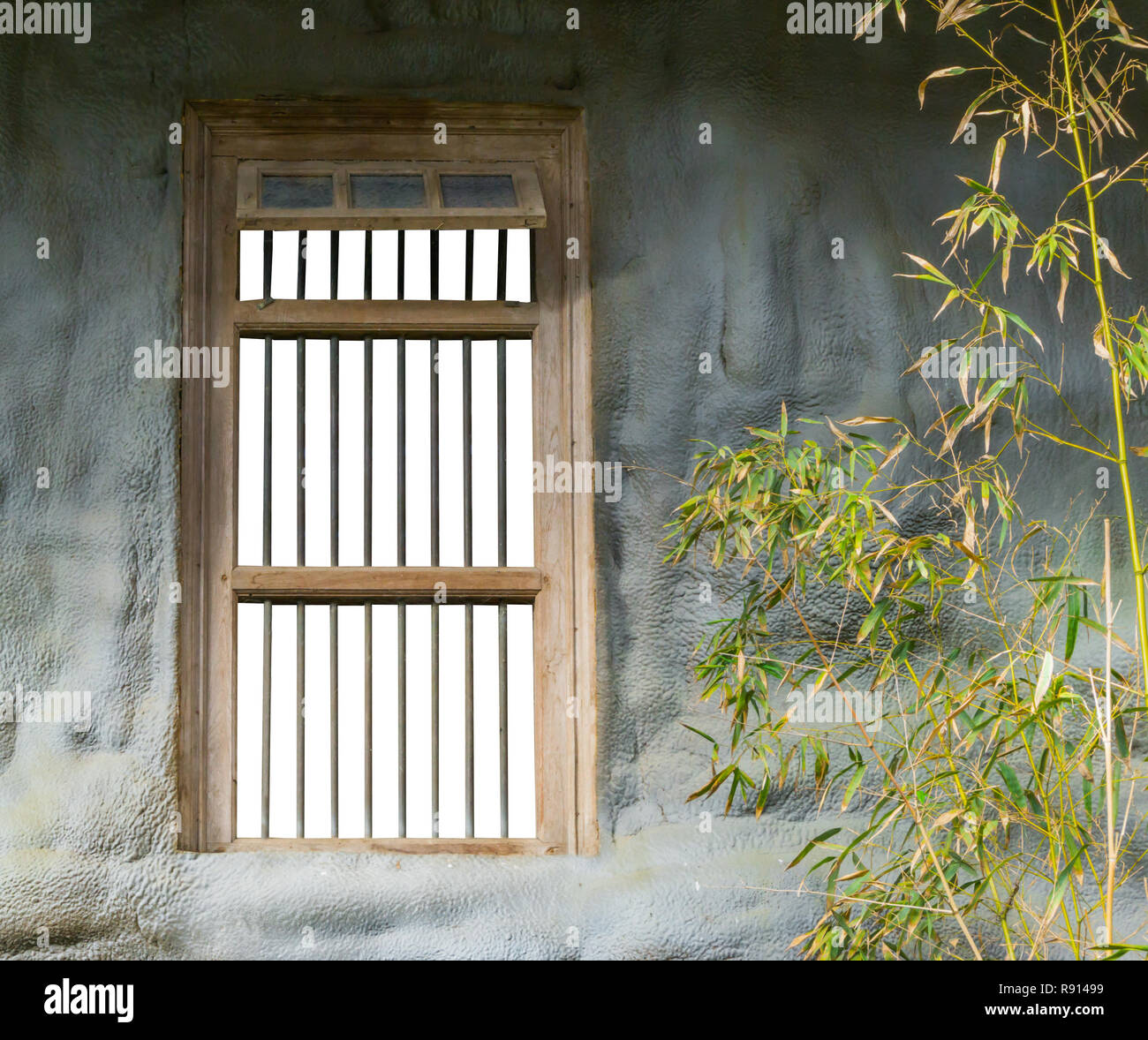 old retro prison window framework with bars isolated on white Stock ...