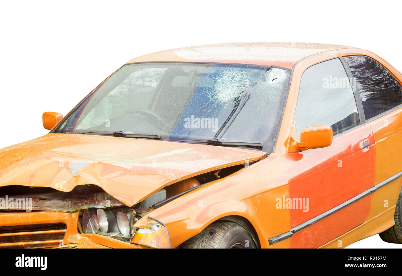 damaged car after an accident photo isolated on white Stock Photo - Alamy