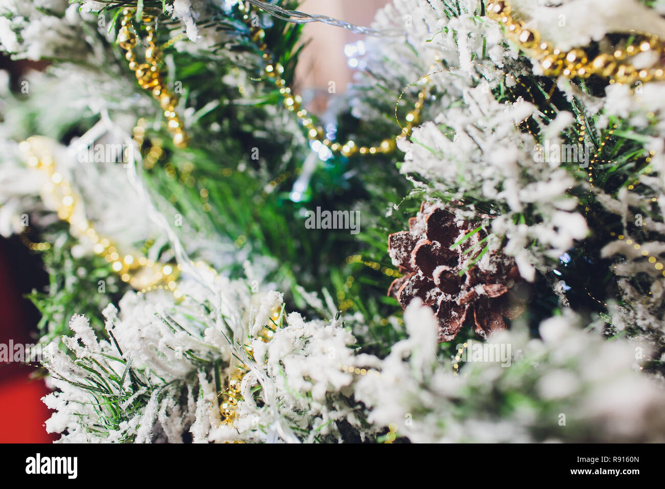 Christmas background - baubles and branch of spruce tree Stock Photo ...