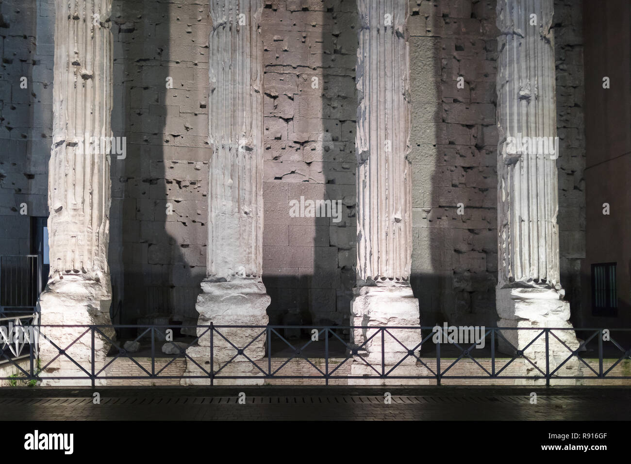 Detail of the colonnade of the facade of the Temple of Hadrian, in Rome ...