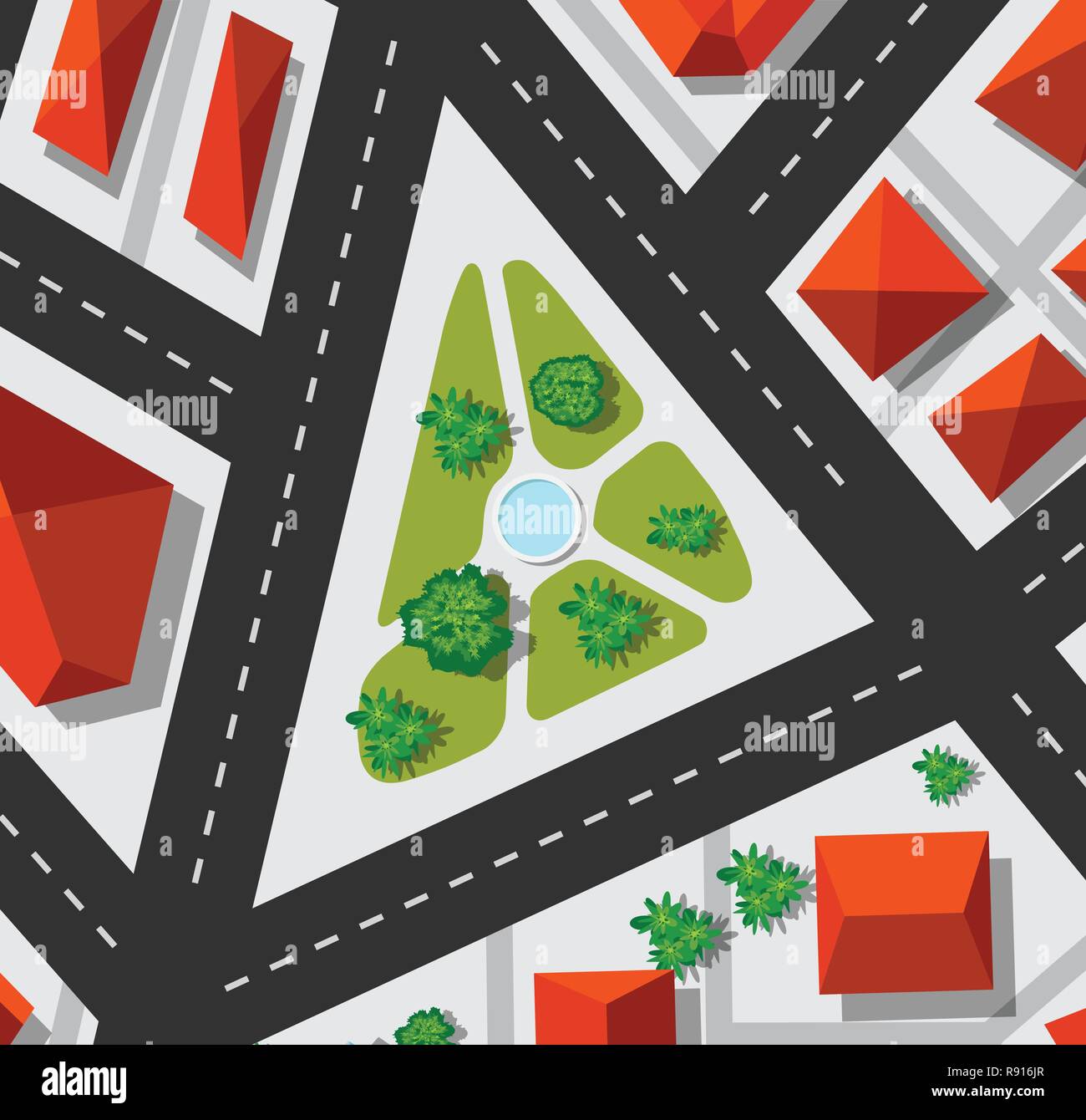 Top view city map of the Urban roofs and crossroads with houses Stock ...