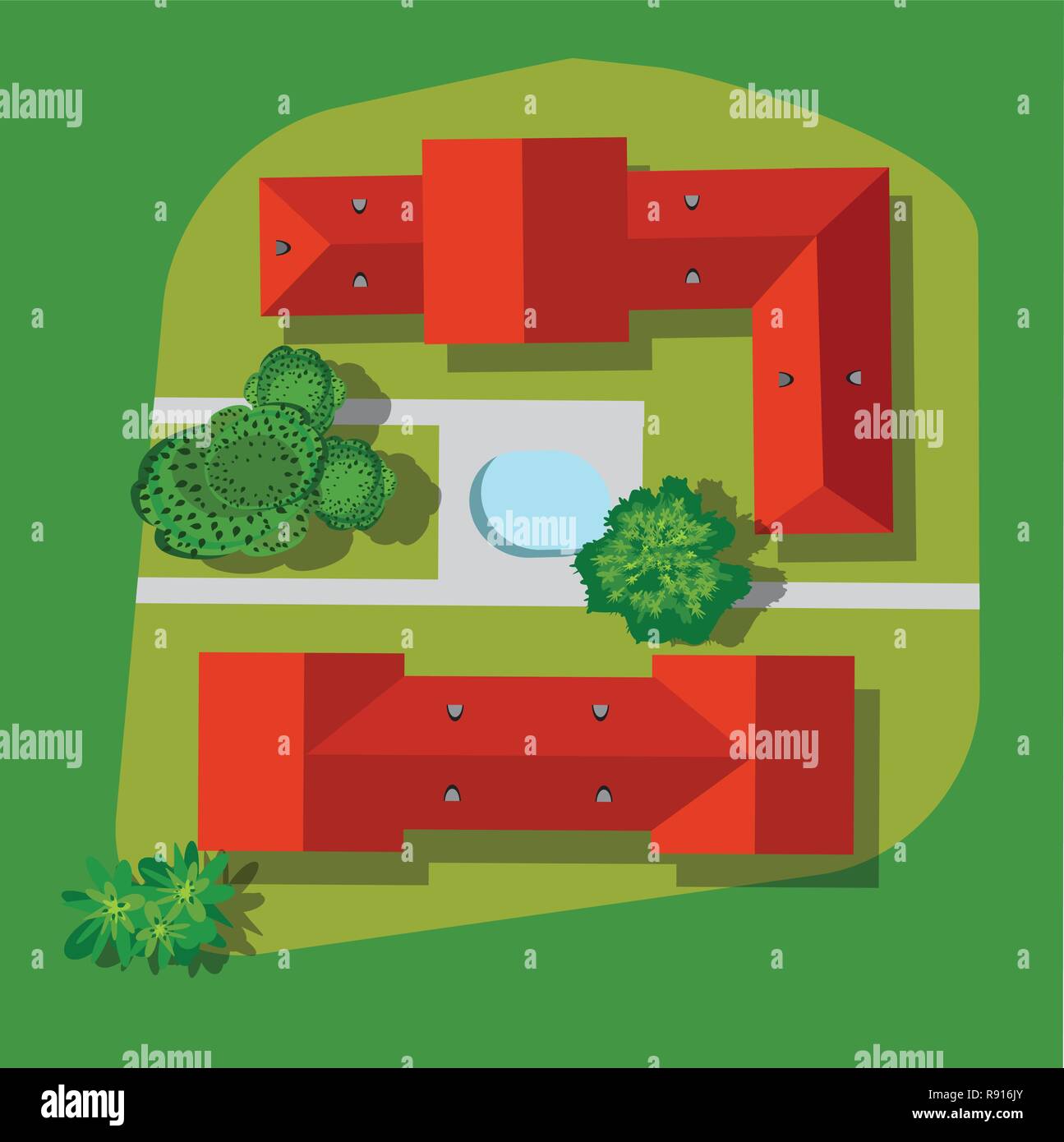 Top view city map of the Urban roofs and crossroads with houses Stock ...