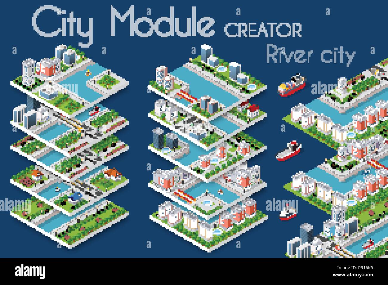 City module creator isometric concept of urban infrastructure business ...