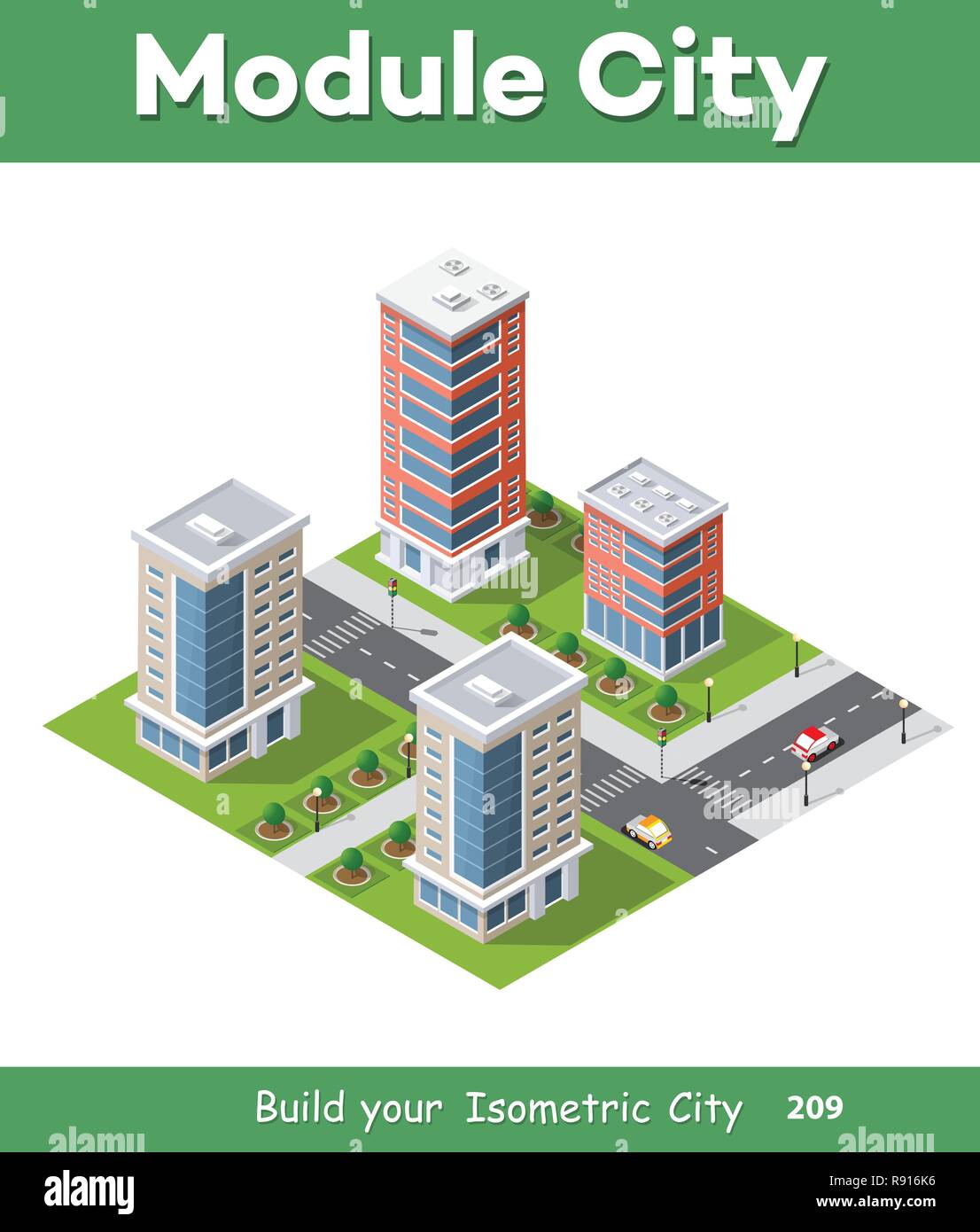 Urban Isometric area of the city infrastructure with transport, streets ...