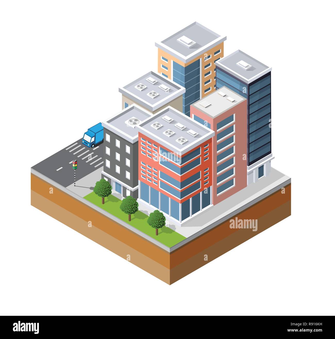 Urban Isometric area of the city infrastructure with transport, streets ...