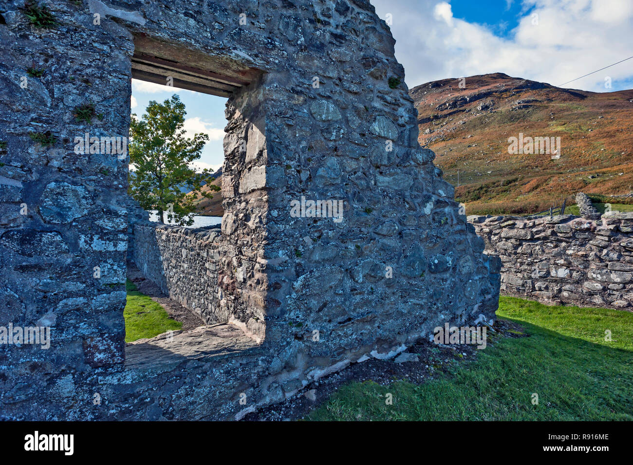 Loch Lee Burial Ground, Glen Esk, Angus, Scotland, UK set against blue ...
