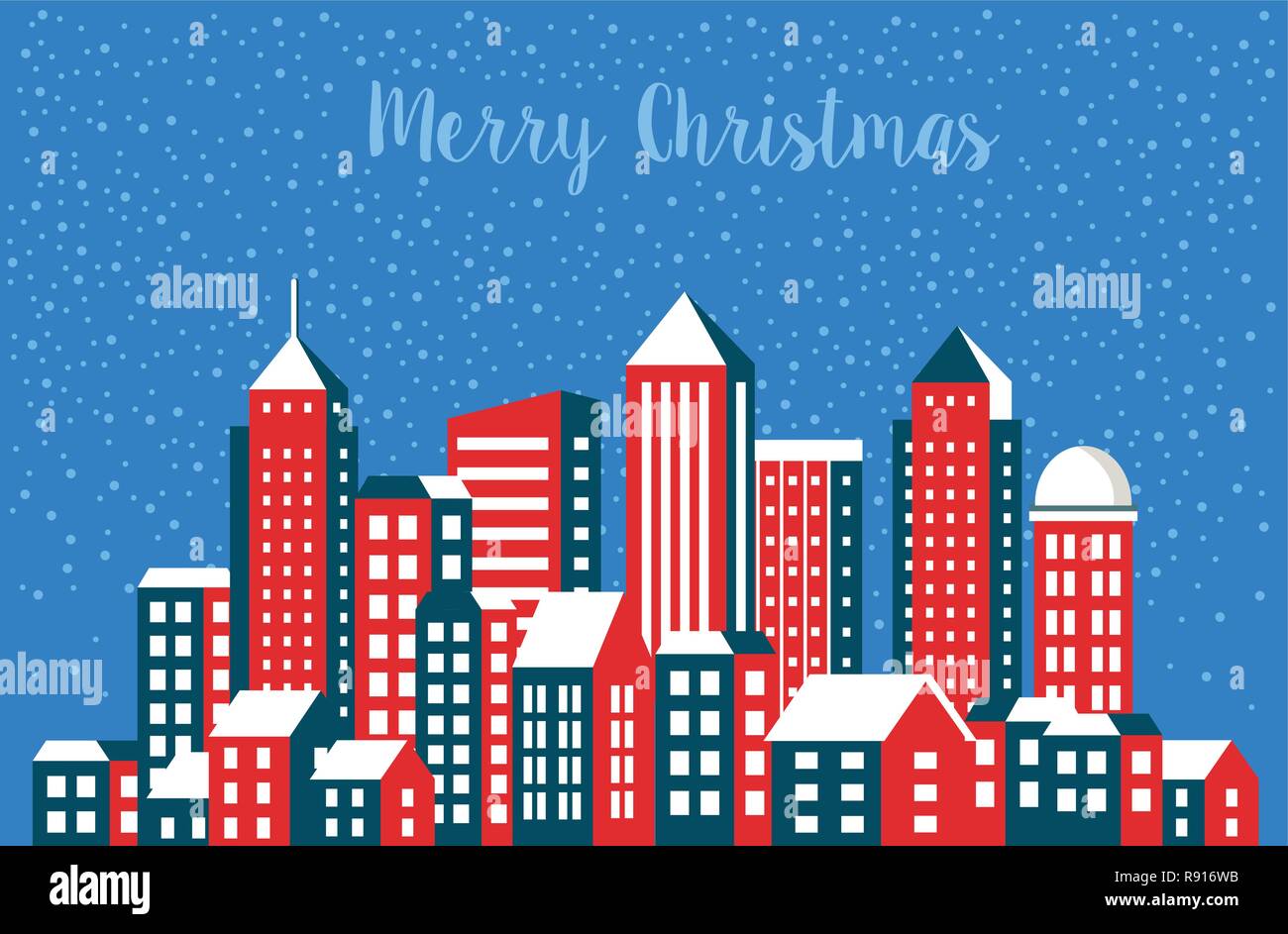 Christmas winter landscape flat city xmas backdrop urban building ...