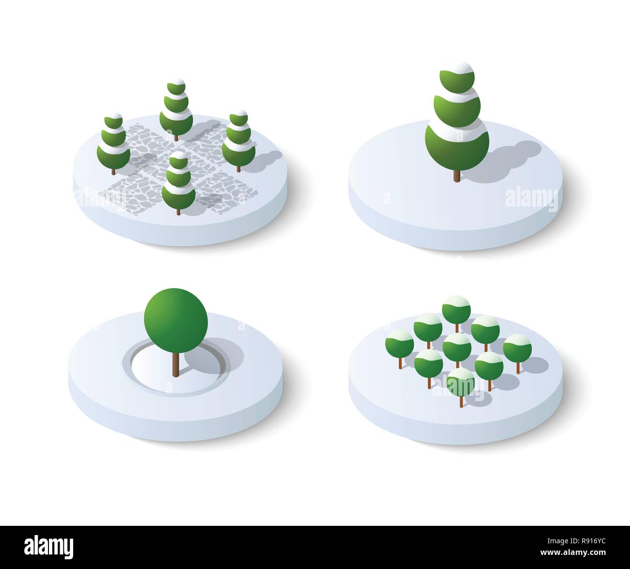 Winter snowy christmas icon nature trees forest landscape. Isometric ...