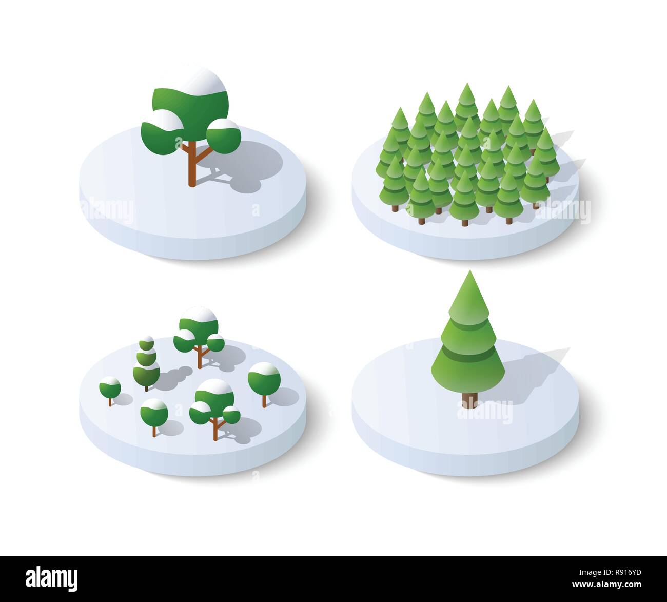 Winter snowy christmas icon nature trees forest landscape. Isometric ...