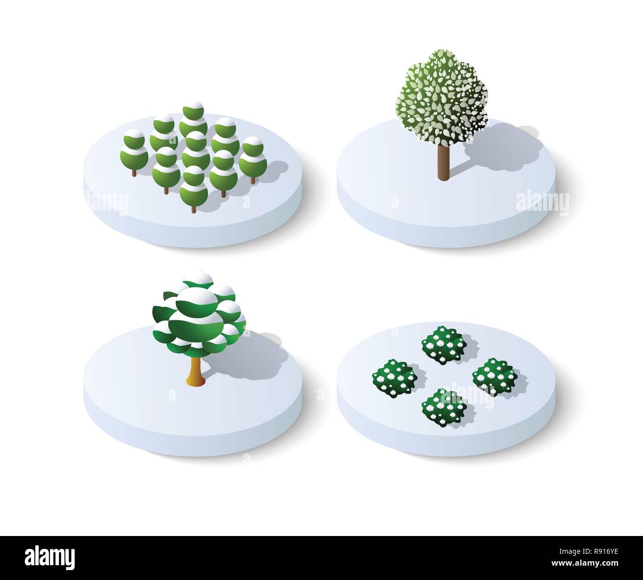 Winter snowy christmas icon nature trees forest landscape. Isometric ...