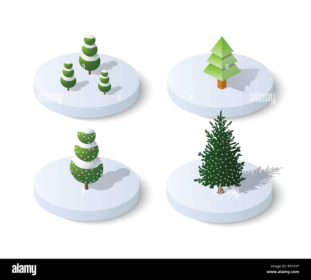Winter snowy christmas icon nature trees forest landscape. Isometric ...