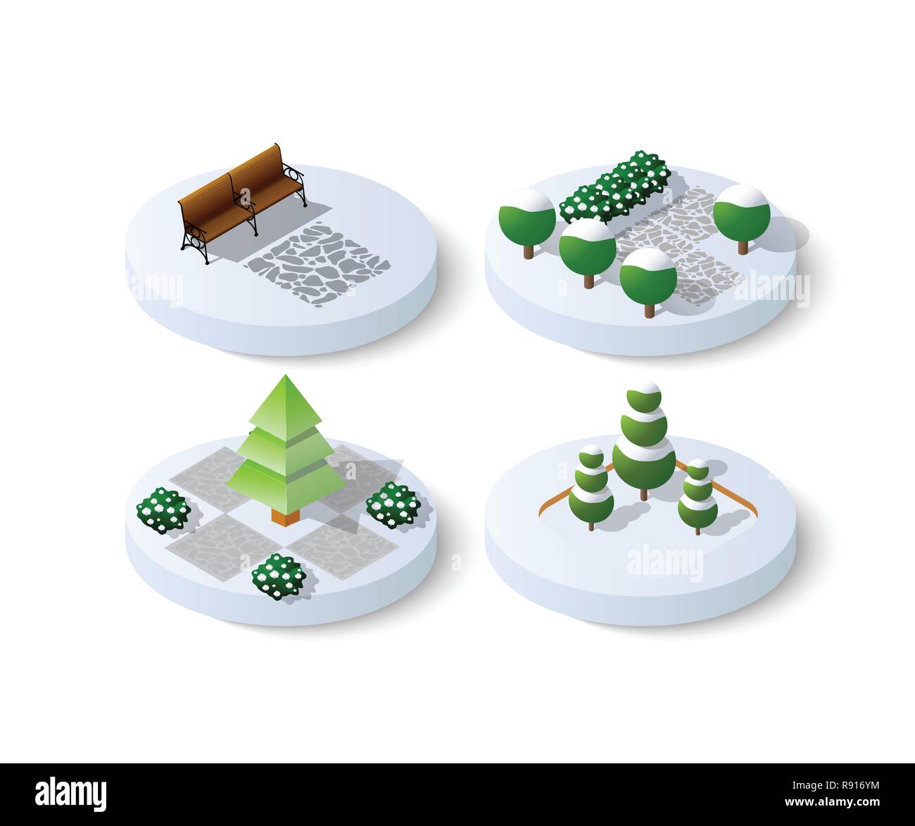 Winter snowy christmas icon nature trees forest landscape. Isometric ...