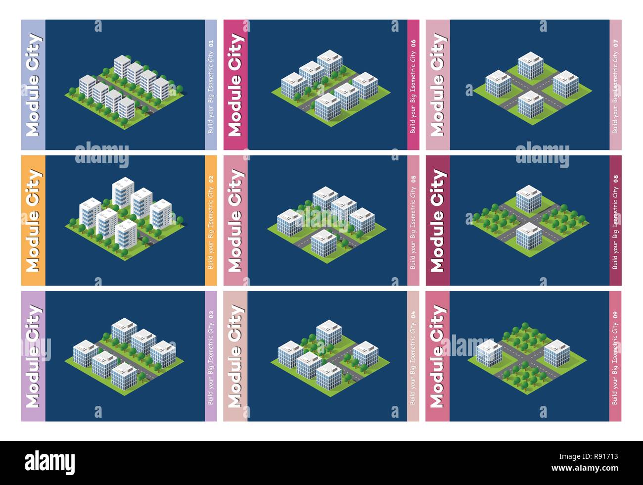 Set of urban areas of modules for the construction of the city with ...