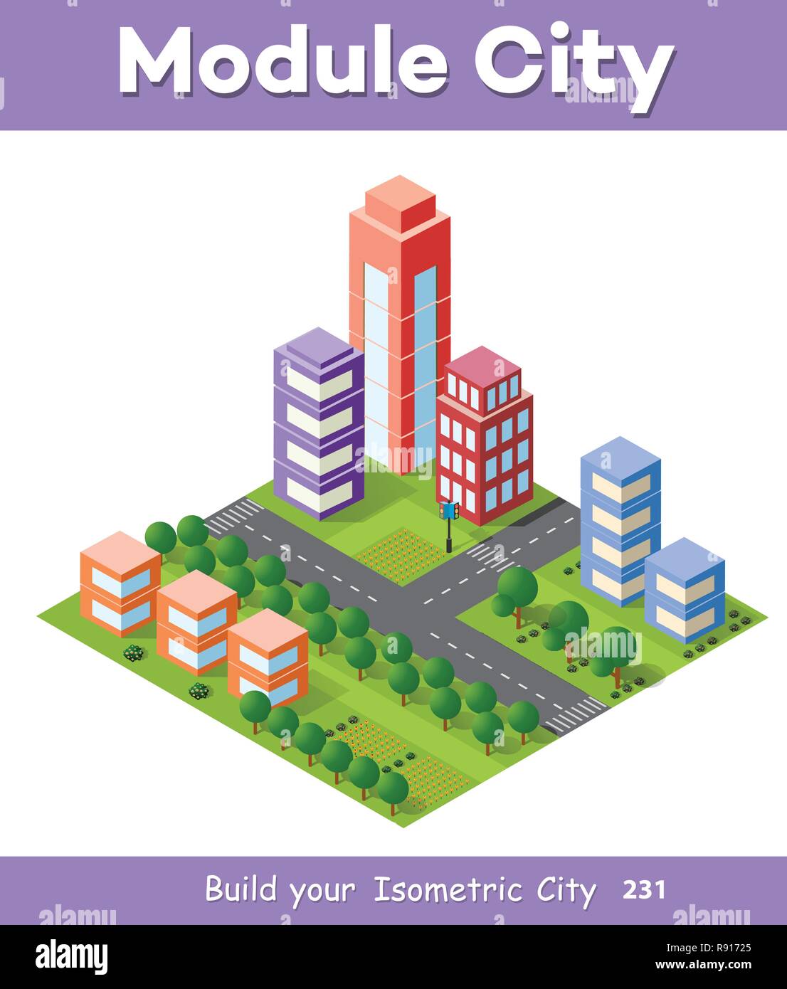 Urban Isometric area of the city infrastructure with transport, streets ...