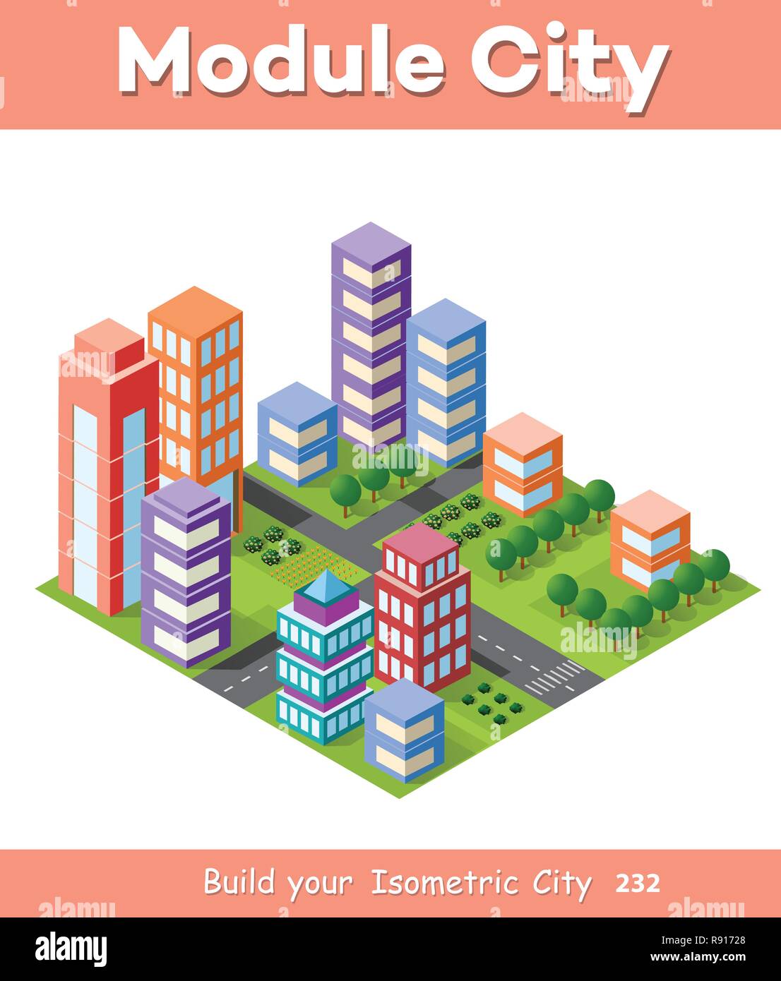 Urban Isometric area of the city infrastructure with transport, streets ...