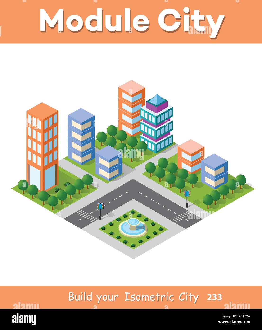 Urban Isometric area of the city infrastructure with transport, streets ...