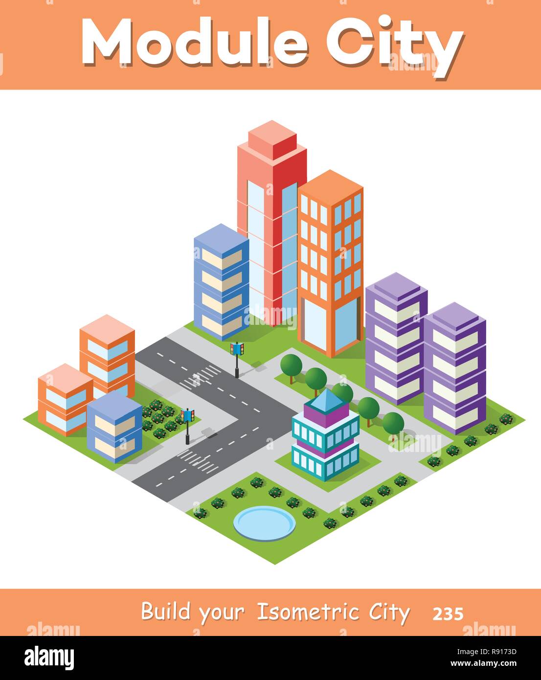 Isometric urban skyscraper building of the city infrastructure town ...