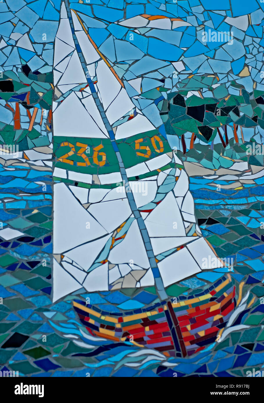 Detail from the Biloxi Bay bridge mosaic includes a sailboat, May 7 ...