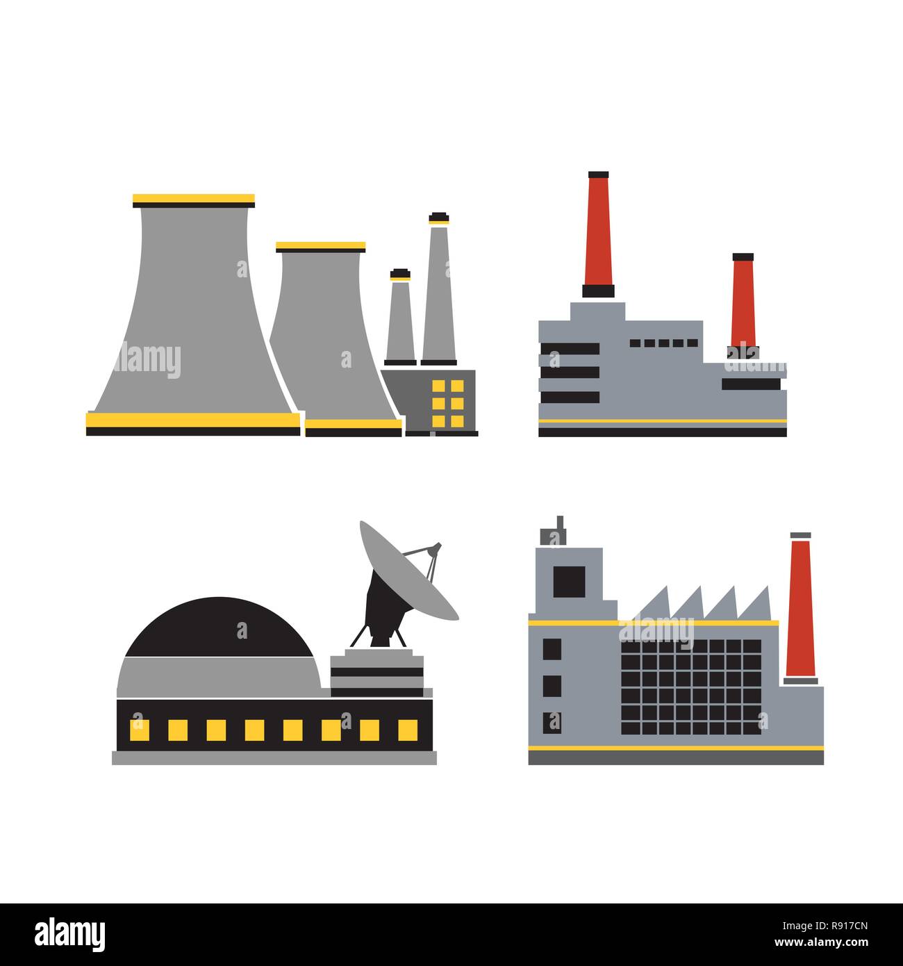 A set of design industrial elements of an city factory building and ...