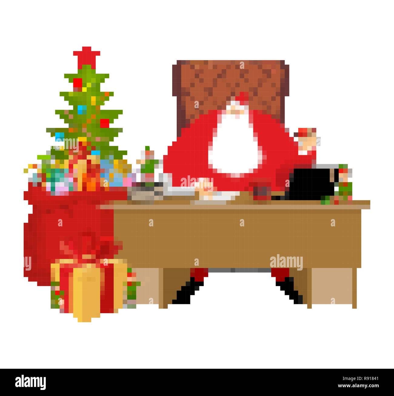 Santa Claus and bag pixel art. New Year big red sack with gifts. Xmas ...