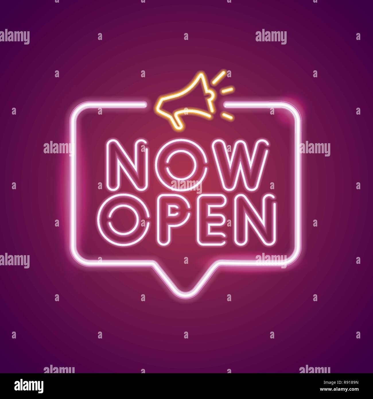 Now Open neon light announcement poster template Stock Vector Image ...