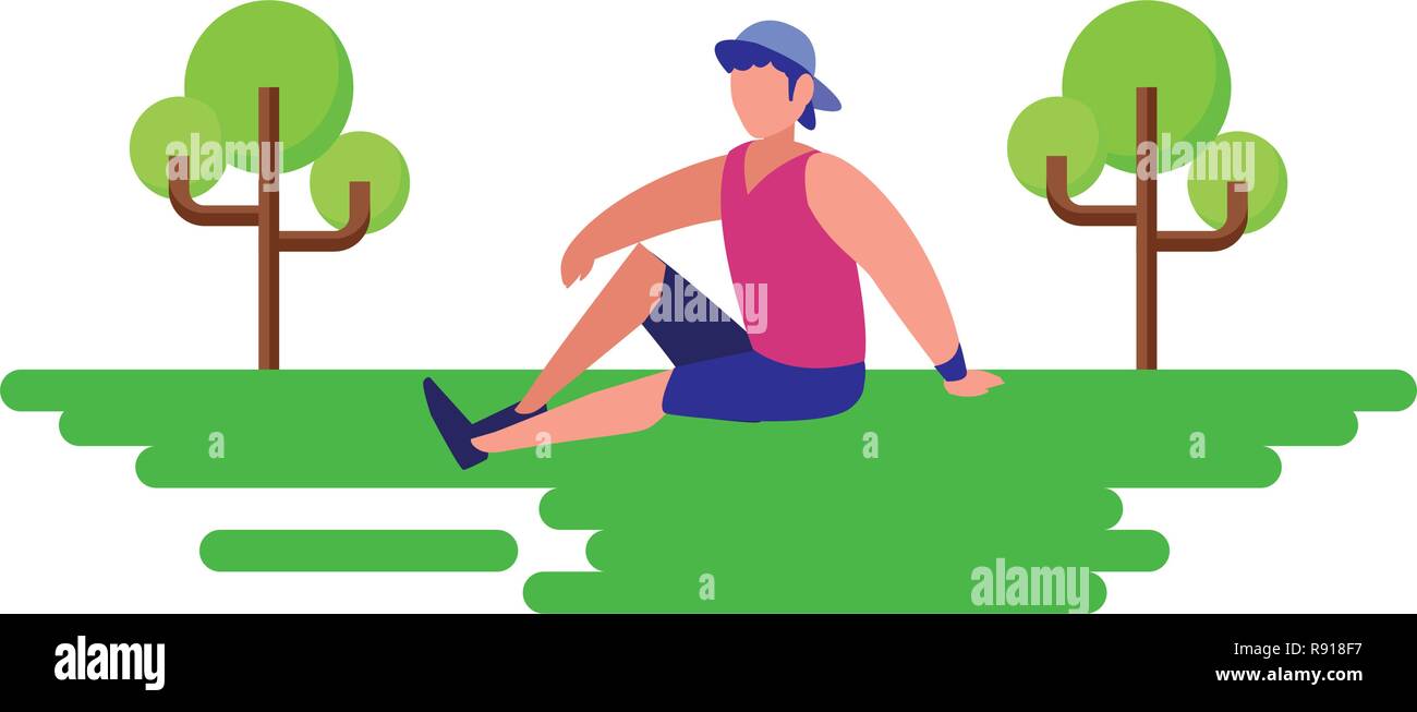 man sitting in the landscape vector illustration Stock Vector Image ...