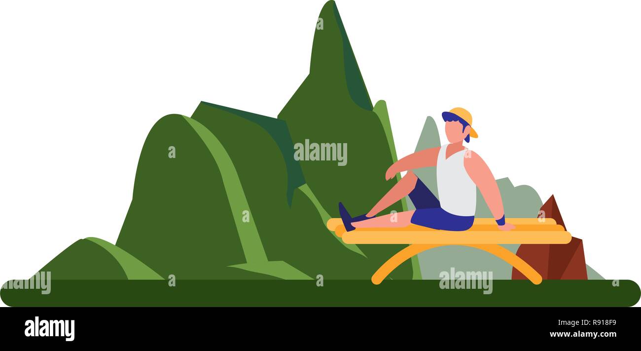 man sitting in the landscape vector illustration Stock Vector Image ...