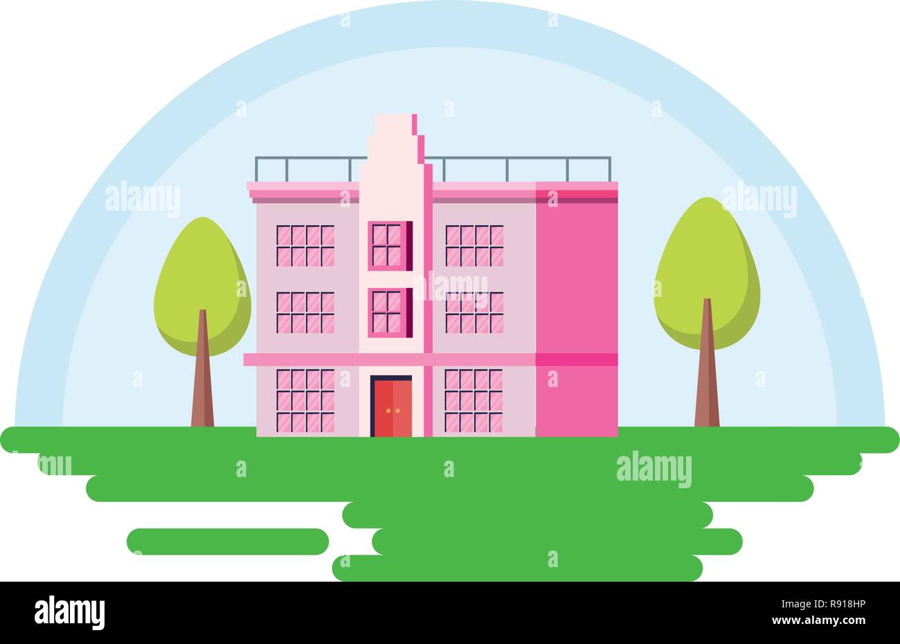 building with trees in the landscape vector illustration Stock Vector ...