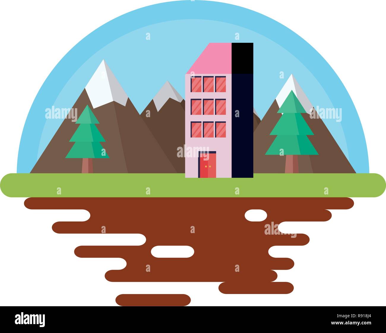 building with trees in the landscape vector illustration Stock Vector ...