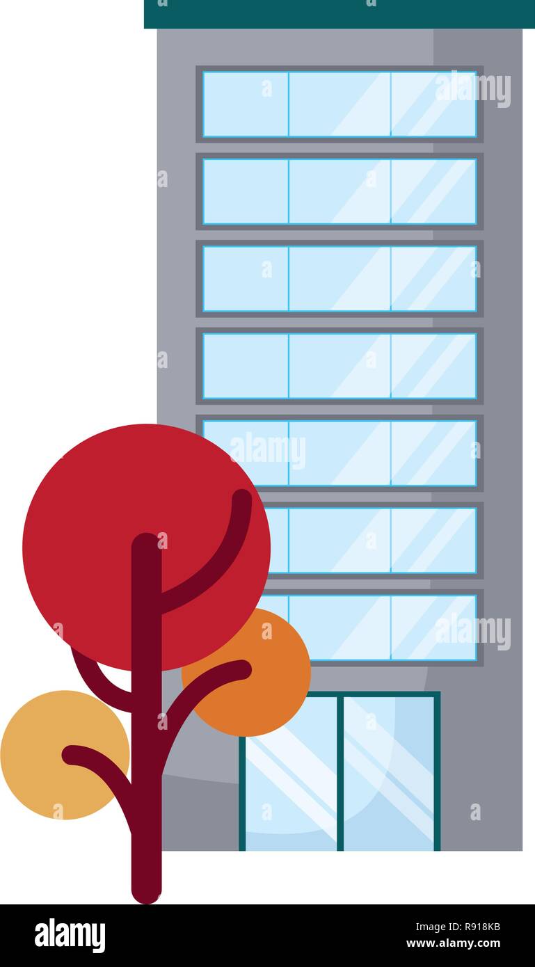 building urban facade with tree vector illustration Stock Vector Image ...