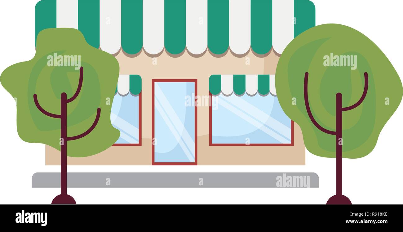 building urban facade with tree vector illustration Stock Vector Image ...