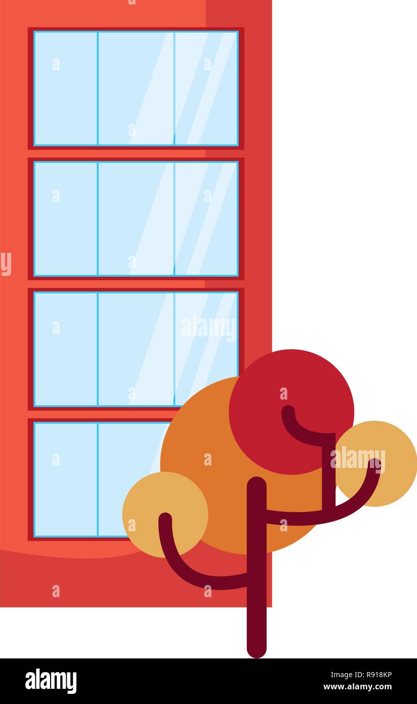building urban facade with tree vector illustration Stock Vector Image ...