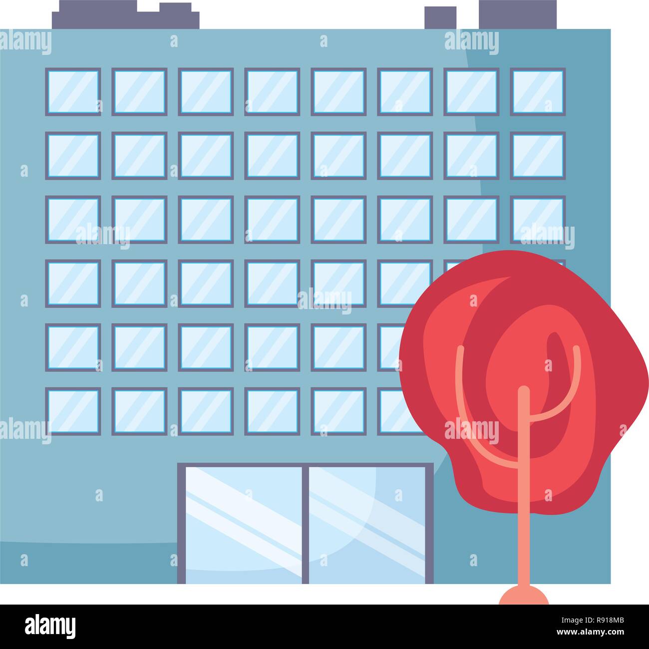 building urban facade with tree vector illustration Stock Vector Image ...