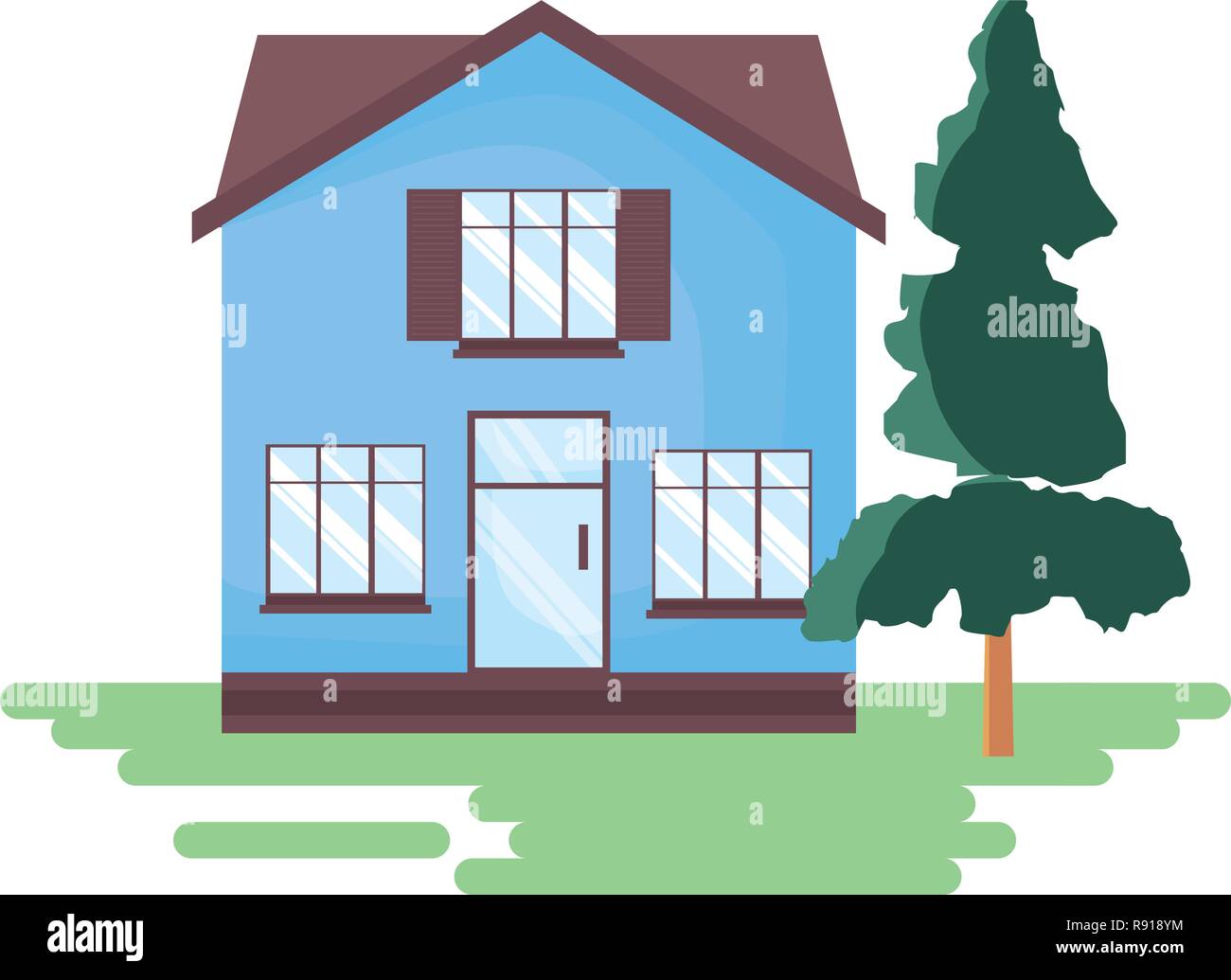 house facade with tree garden vector illustration Stock Vector Image ...