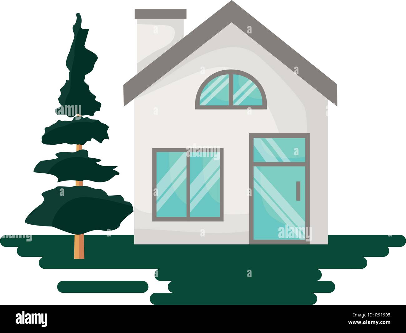 house facade with tree garden vector illustration Stock Vector Image ...