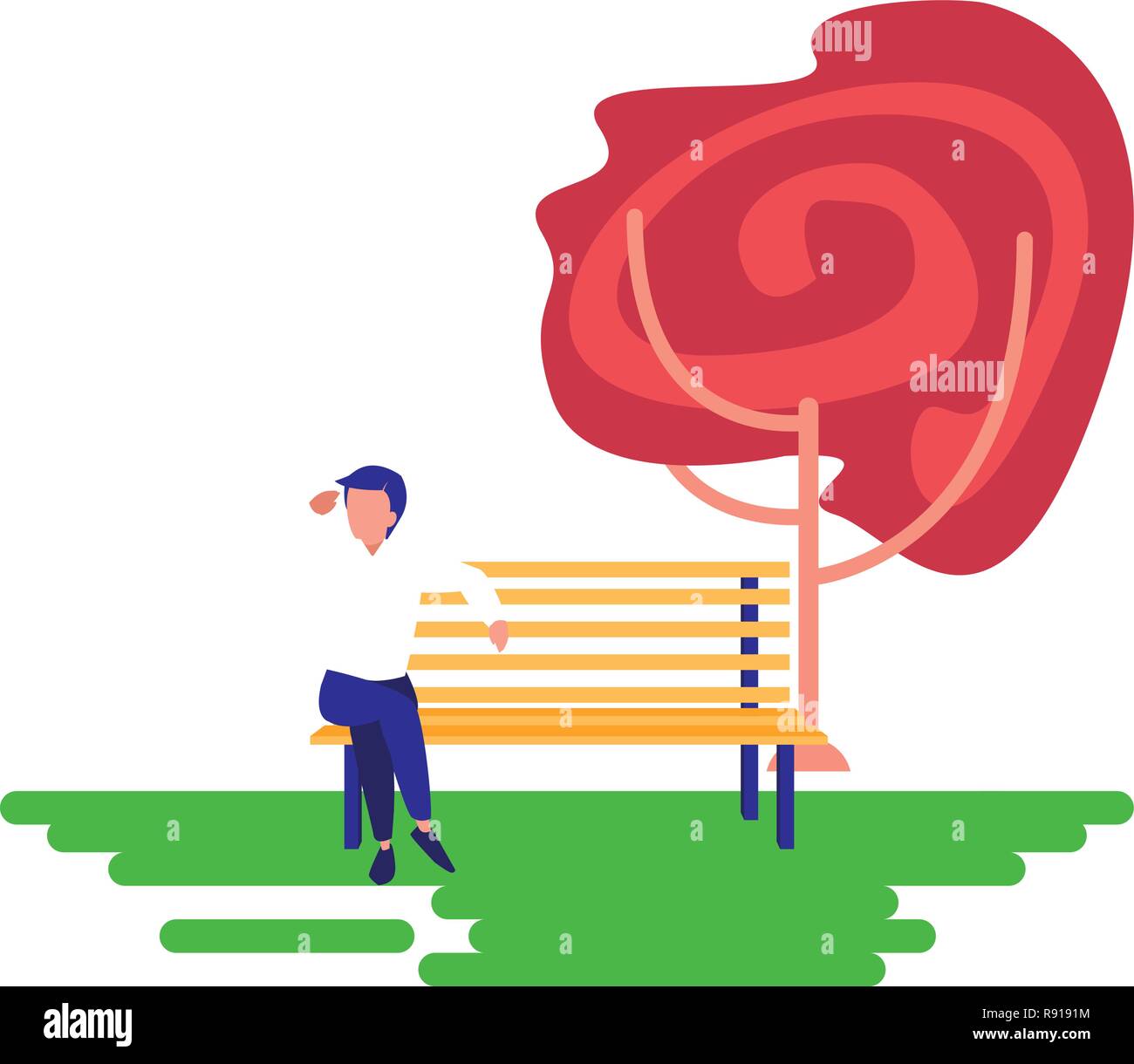 man sitting on bench tree outdoor vector illustration Stock Vector ...