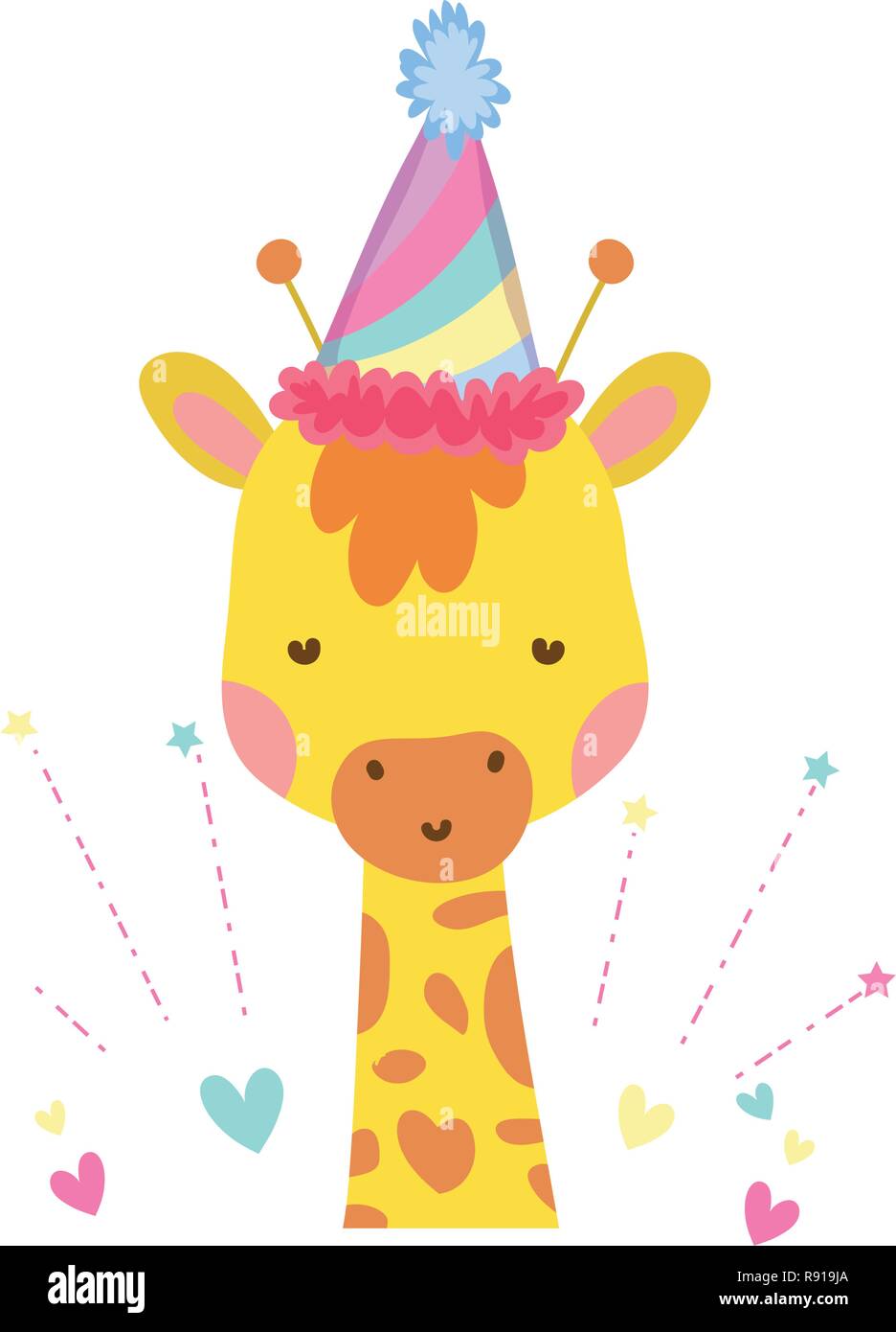 cute and little giraffe with party hat character Stock Vector Image ...