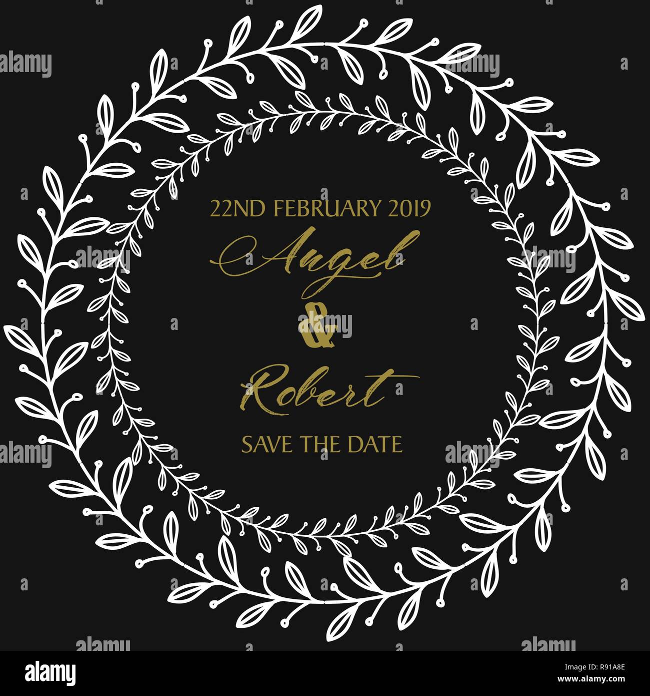 Circle Wedding invitation Flower Hand Drawn Template Stock Vector Image ...
