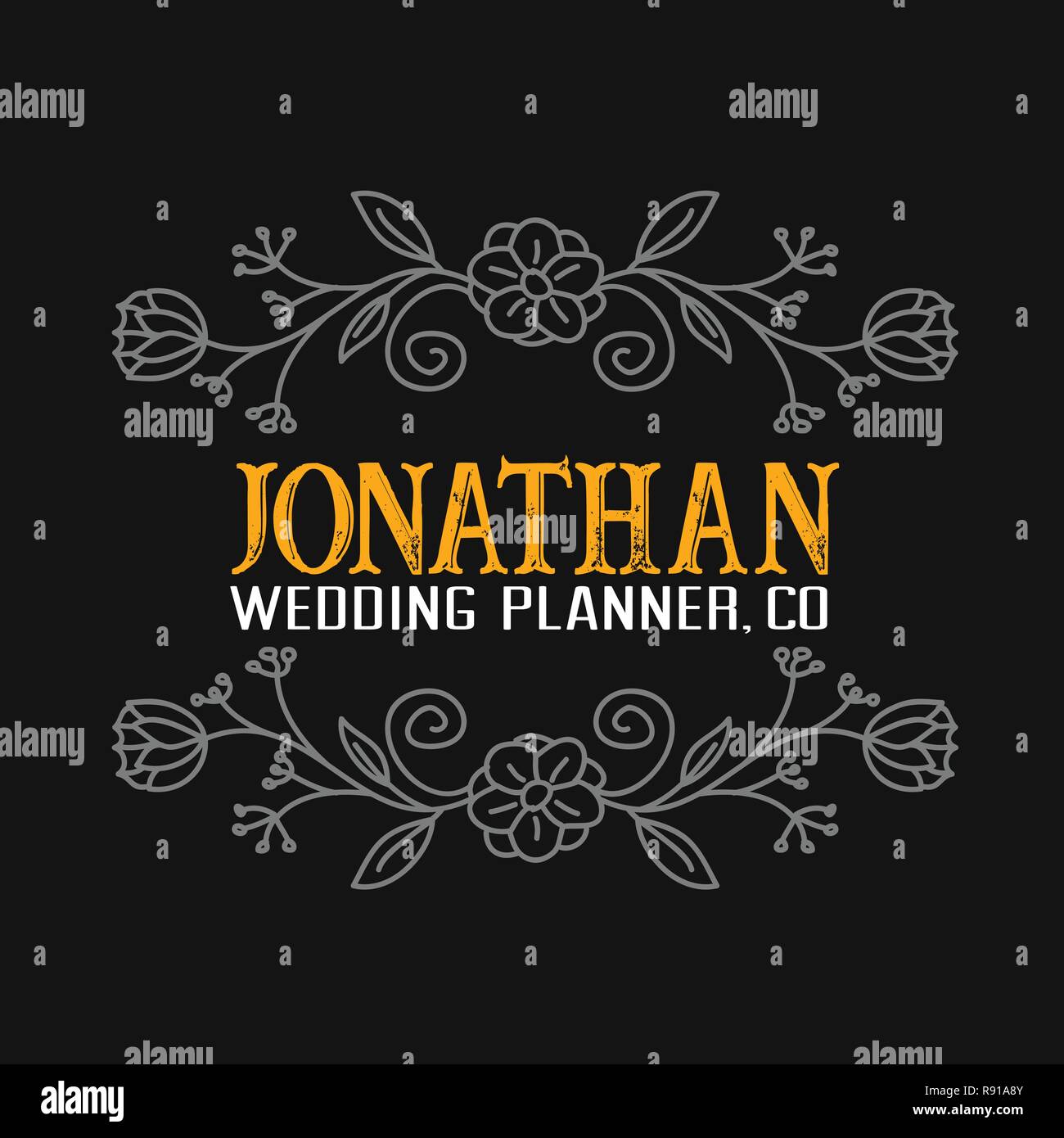 Wedding Planner badge and logo Flower Hand Drawn Template Stock Vector ...