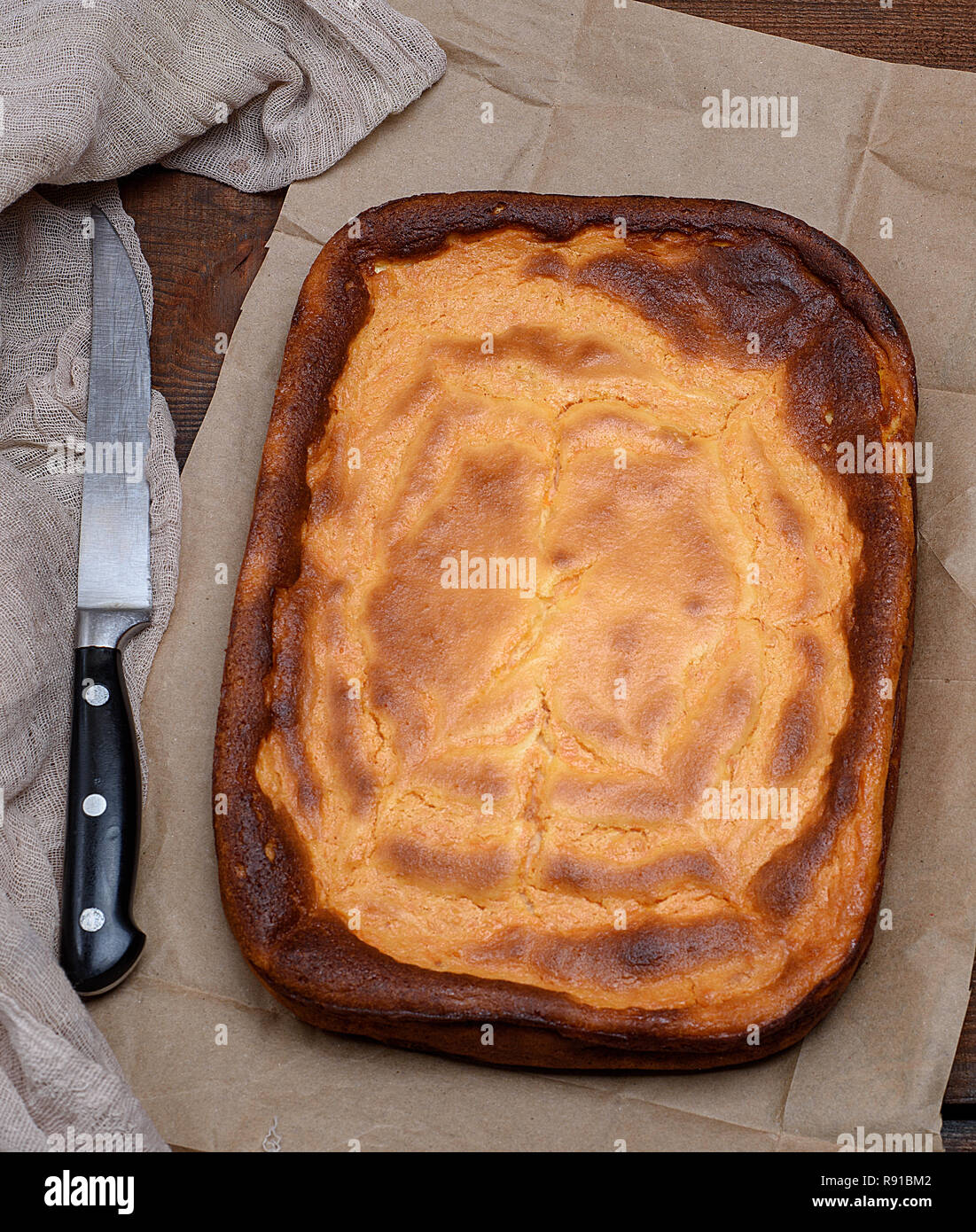 whole rectangular pie of cottage cheese and pumpkin , top view Stock ...