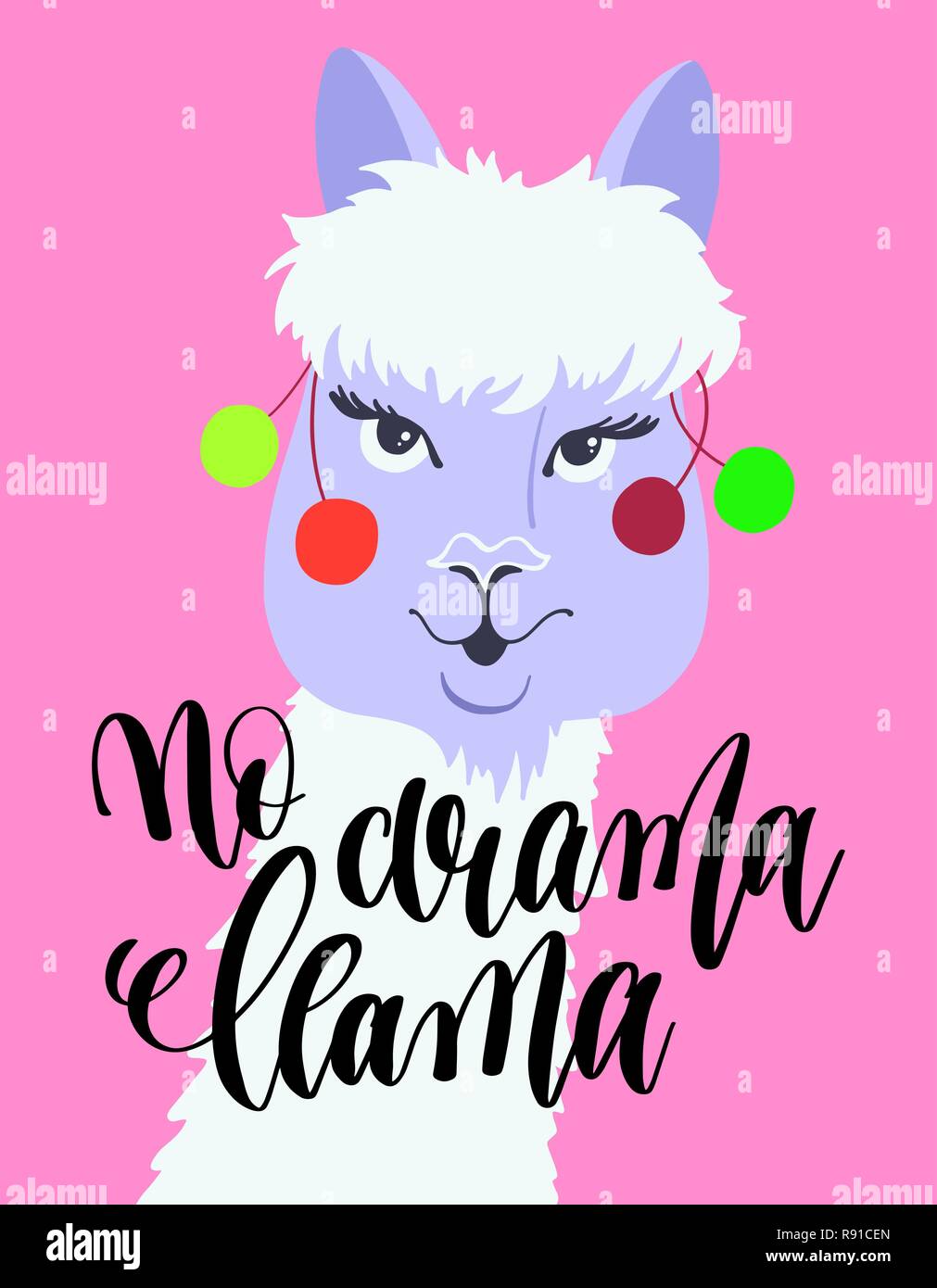 no drama llama hand lettering poster with alpaca portrait Stock Vector ...