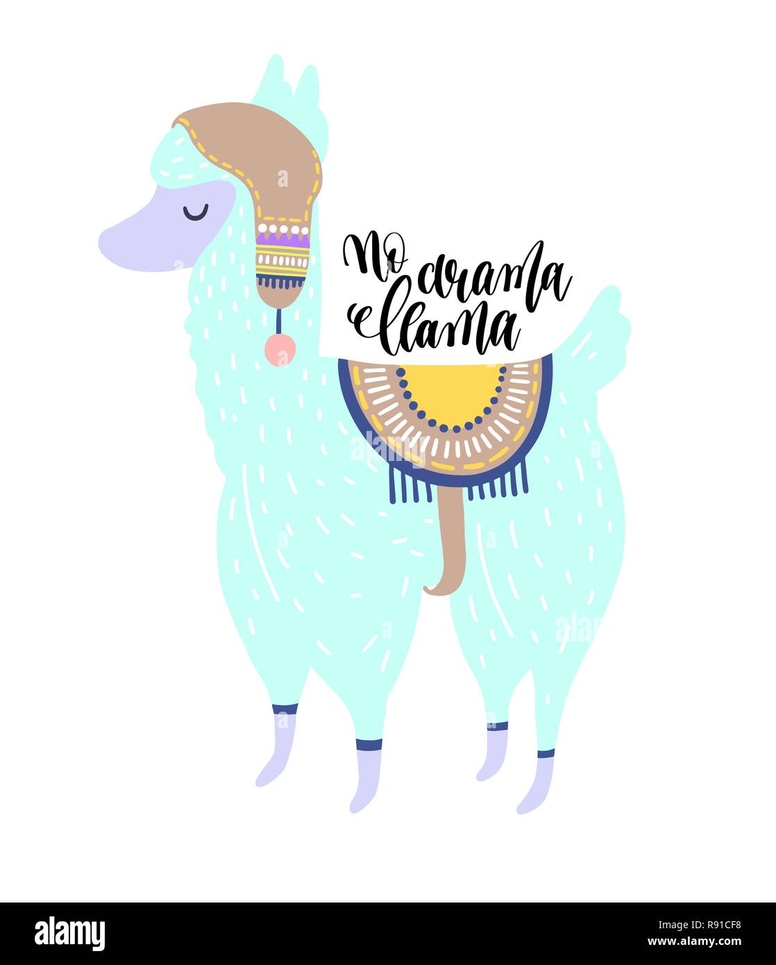 no drama llama hand lettering poster with alpaca portrait Stock Vector ...