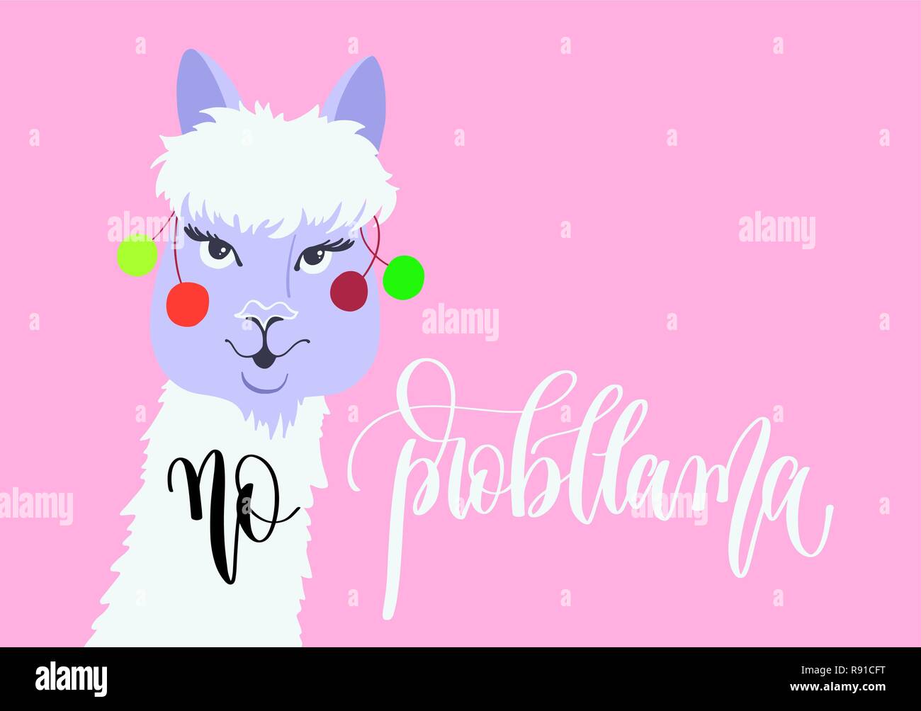no probllama - llama card with hand lettering text on pink backg Stock ...