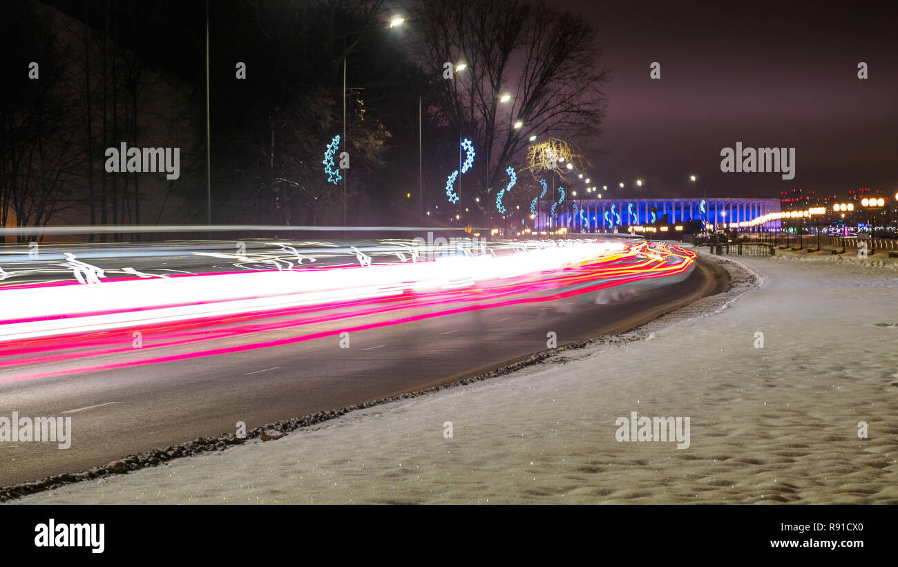 View on night city traffic with long exposure Stock Photo - Alamy