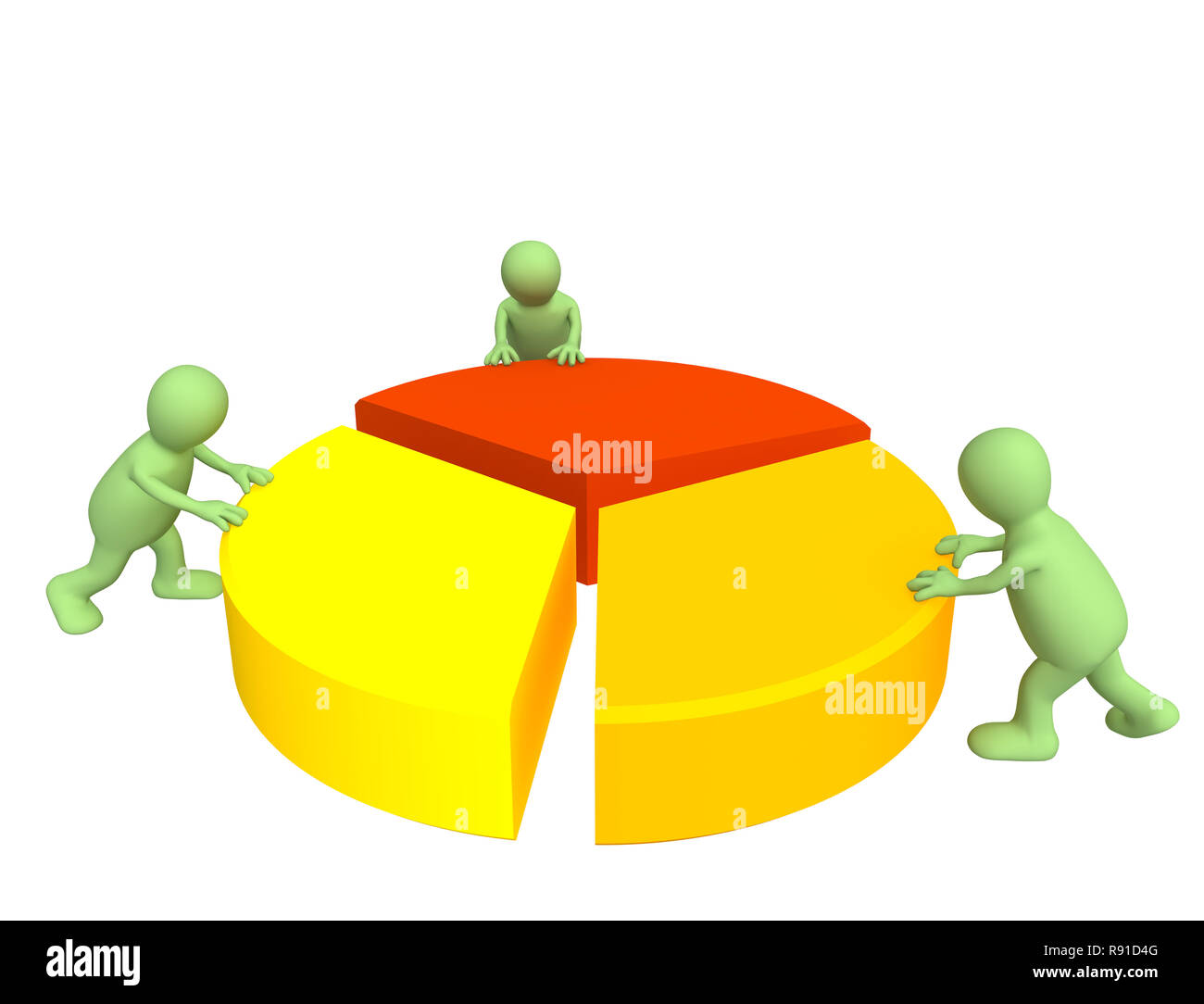 Three 3d puppets, making the round diagram Stock Photo - Alamy