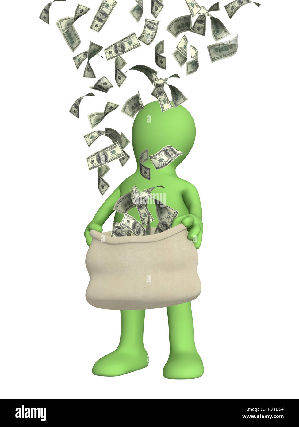Dollar banknotes falling in bag Stock Photo - Alamy