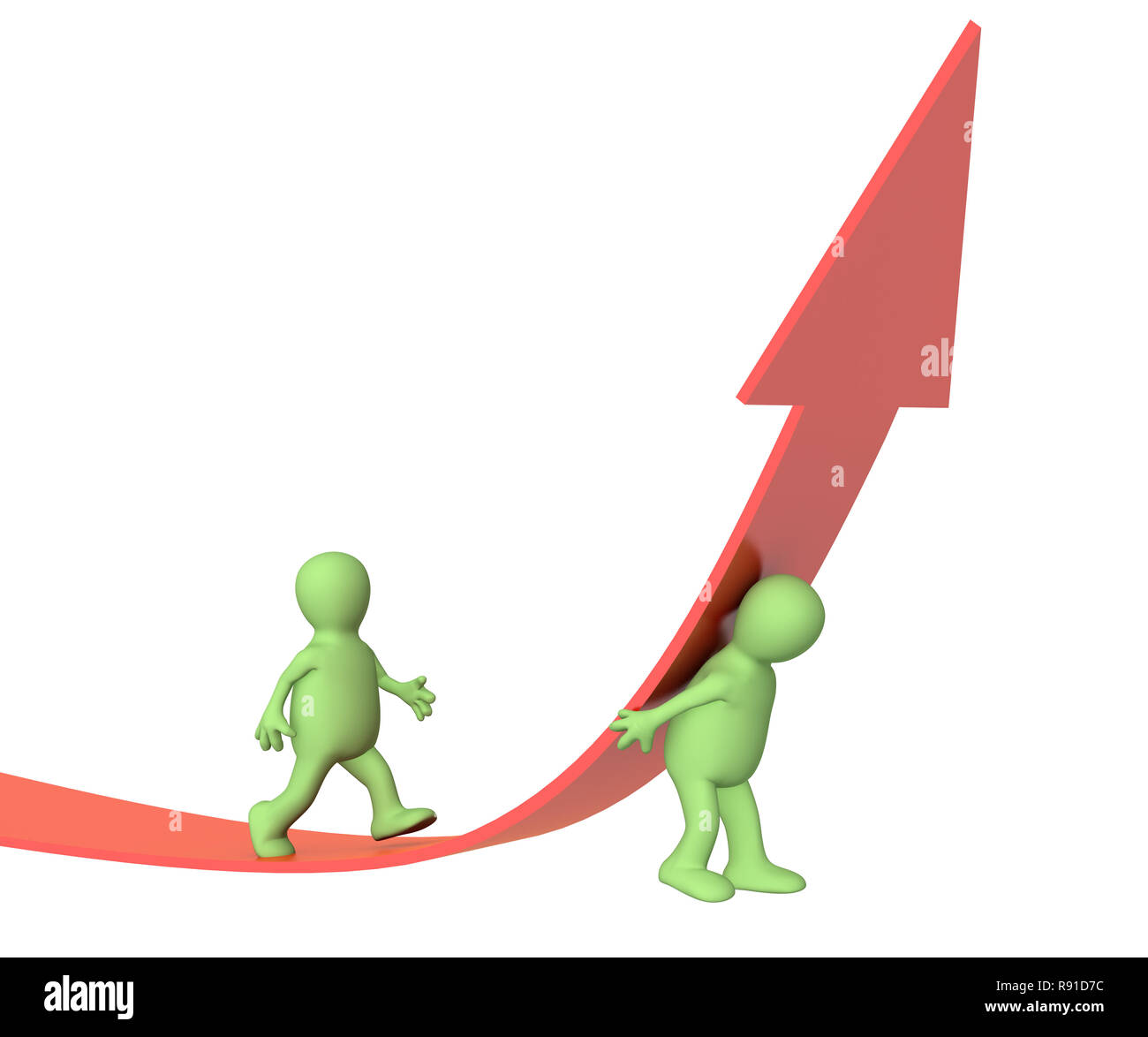 3d puppet, supporting an arrow of red color Stock Photo - Alamy