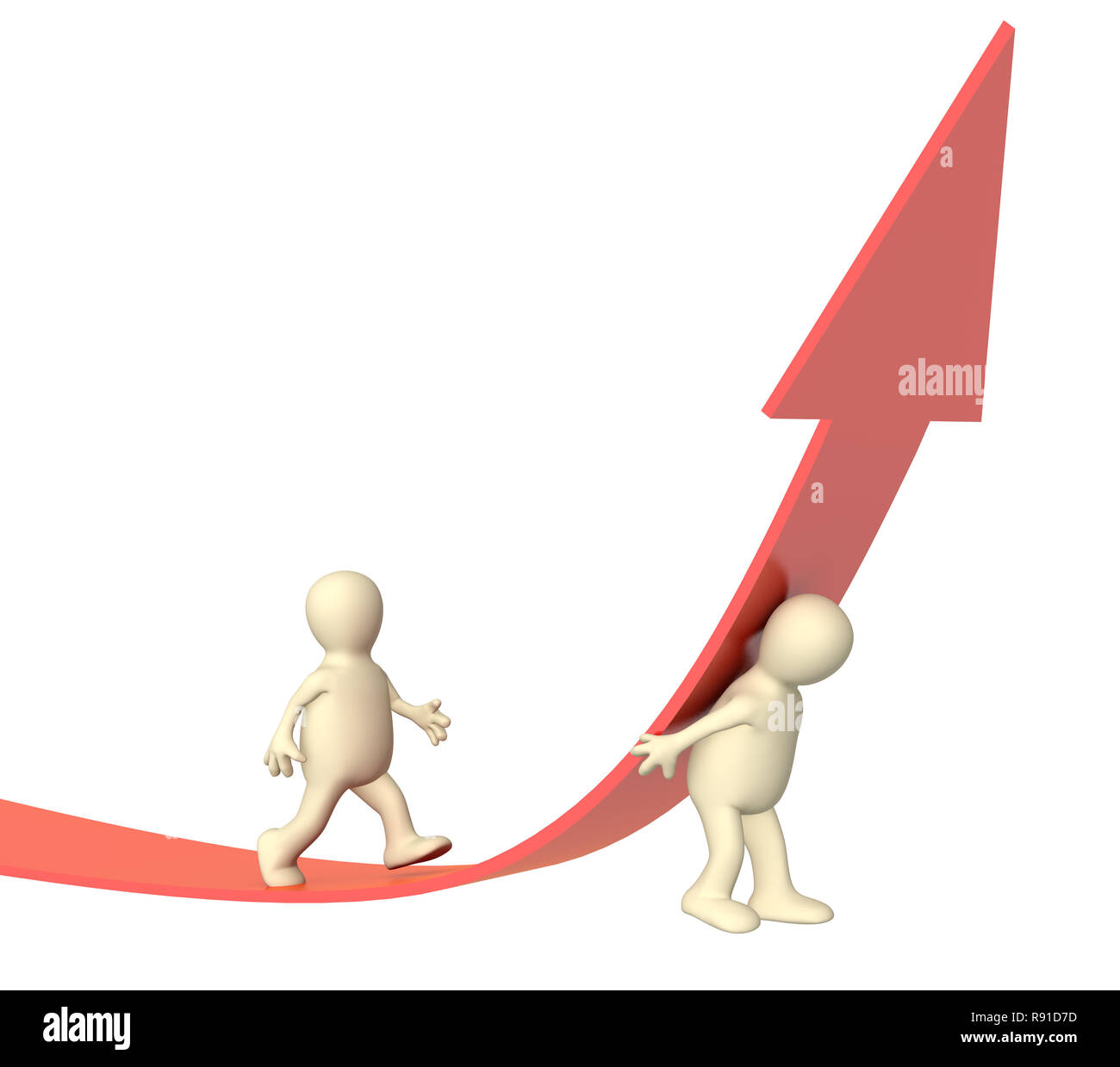 3d puppet, supporting an arrow of red color Stock Photo - Alamy