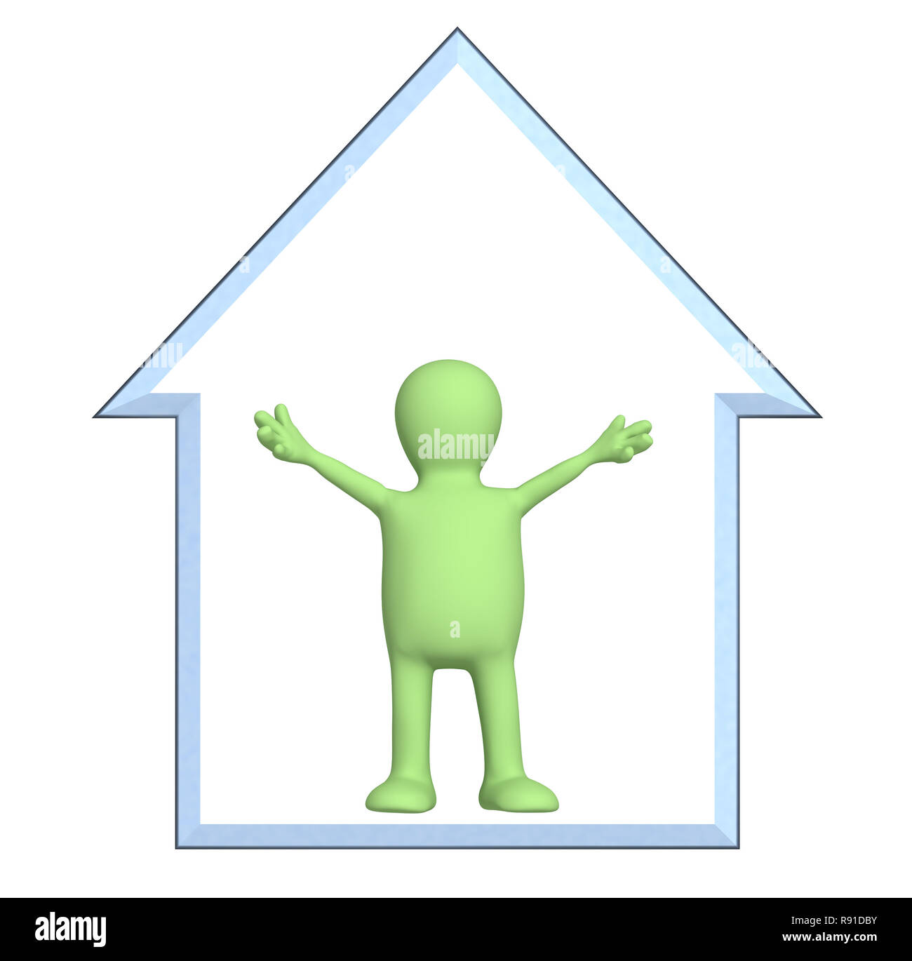 Happy puppet in the house. Object over white Stock Photo - Alamy
